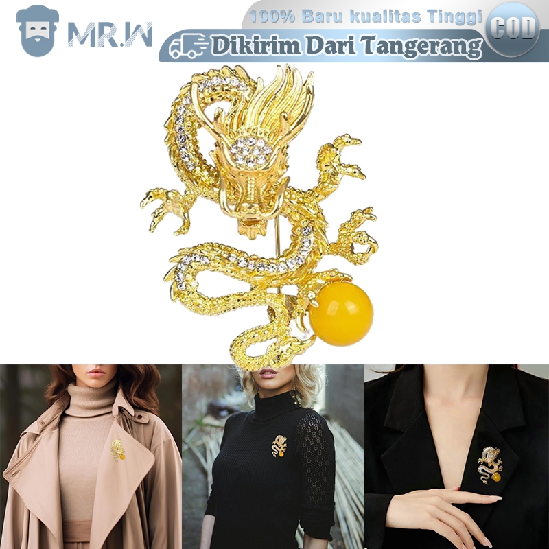 Jual Lapel Pin Bros Motif Naga Bola Kuning Pin Jas Wanita Kuningan Bros ...