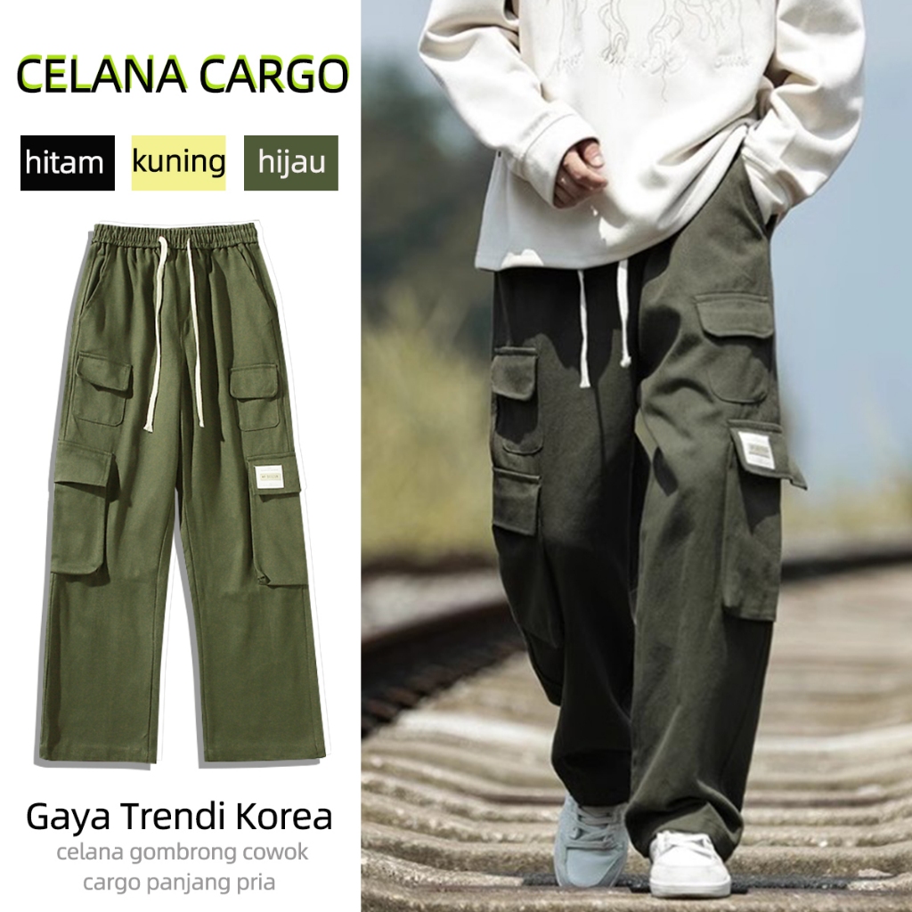 Jual Celana Cargo Panjang Pria celana hitam pria Korean Style outdoor celana kasual celana ...