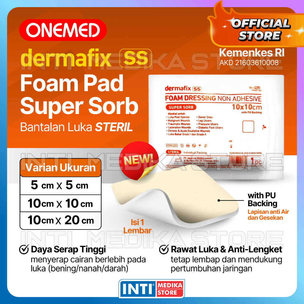 Jual ONEMED - Plester Luka DERMAFIX SS Foam Dressing NON ADHESIVE ...