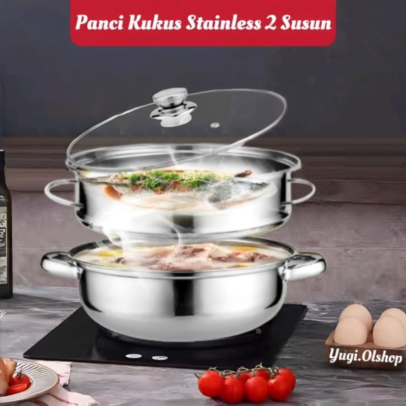 Jual PANCI KUKUS 2 SUSUN TUTUP KACA/STEAMER 2 SUSUN/DANGDANG KUKUSAN ...
