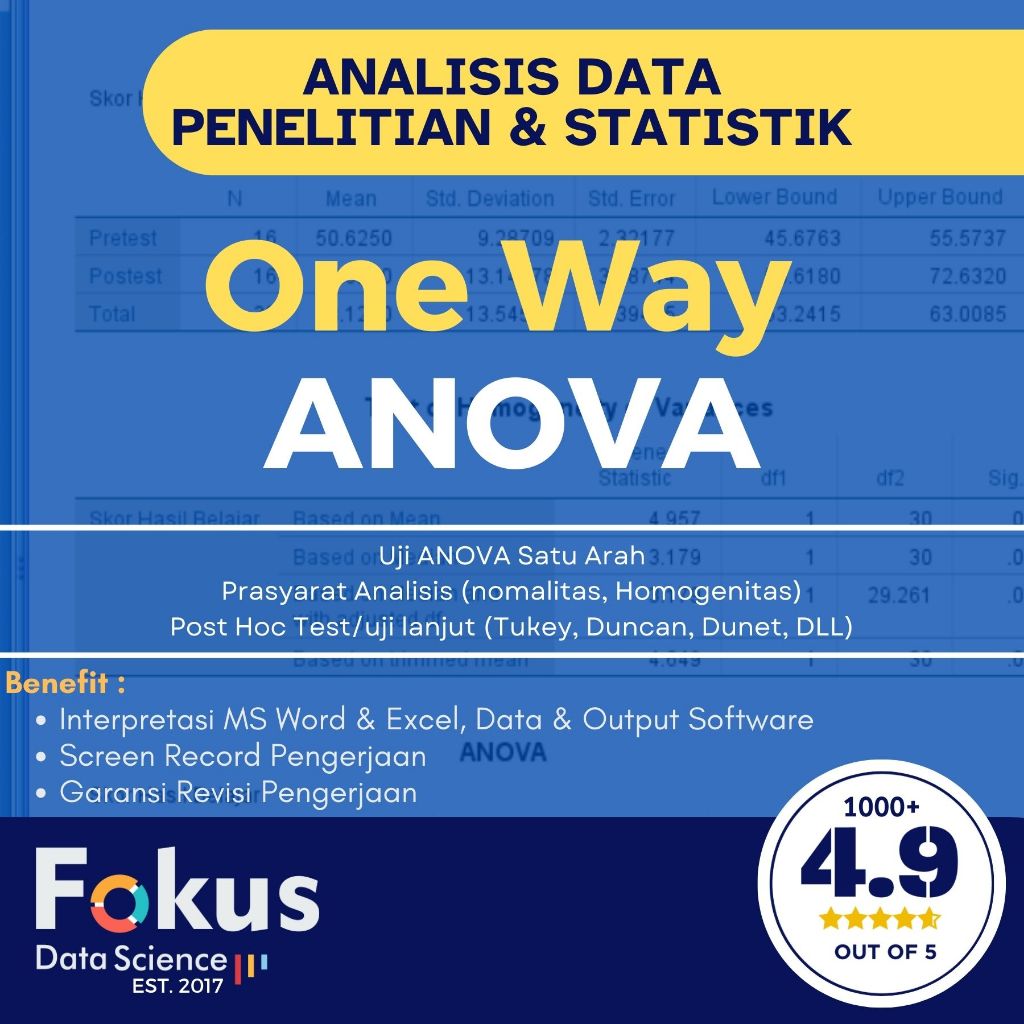 Jual ANOVA One Way analisis olah data penelitian dan interpretasi word, excel, screen record ...