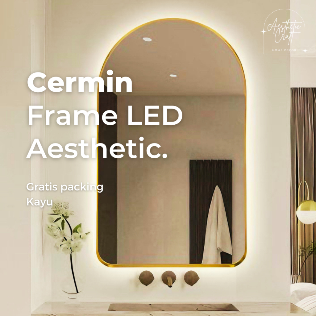 Jual Cermin Frame PVC Emas LED Setengah Kapsul Cermin LED Cermin Frame ...