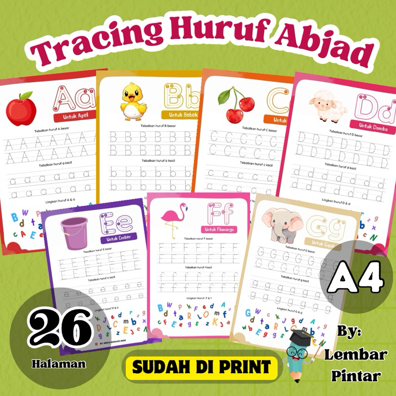 Jual Tracing Huruf Abjad, Belajar Menulis Huruf Abjad, Worksheet anak ...