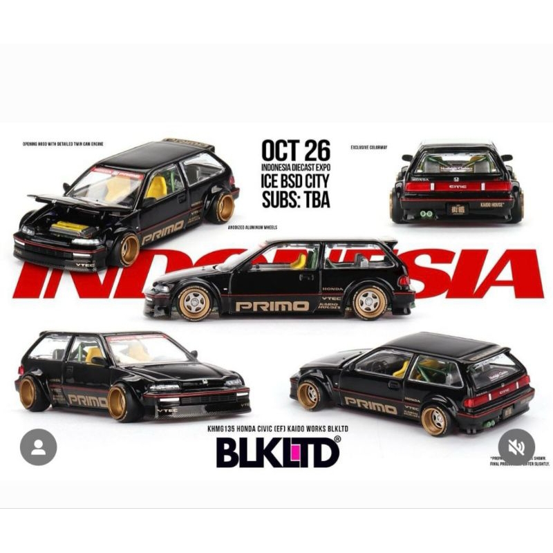 Jual MINI GT KHMG135 KAIDO HOUSE BLKTD HONDA CIVIC EF BLACK EXCLUSIVE IDE RARE LIMITED | Shopee ...
