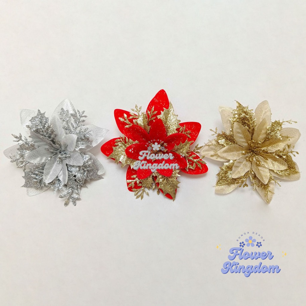 Jual Christmas Bunga Glitter Poinsettia Premium Aksesoris Hampers Pohon ...