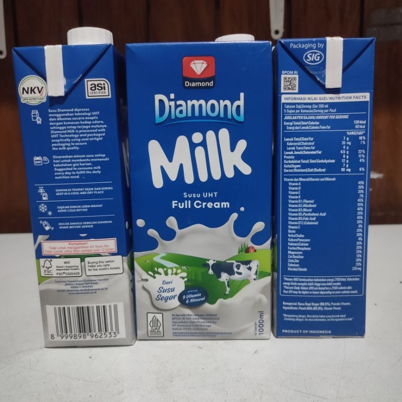 Jual susu diamond milk uht full cream 1 liter | Shopee Indonesia