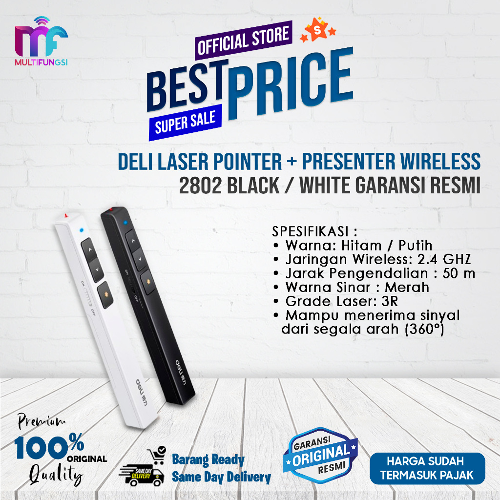 Jual Deli Laser Pointer + Presenter Wireless 2802 Black / White Garansi ...