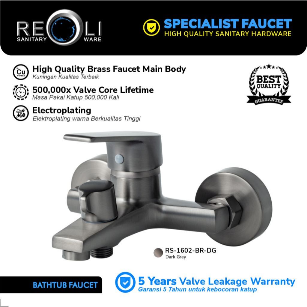 Jual REOLI Keran Bathtub Mixer Shower Panas Dingin Kuningan Dark Grey ...