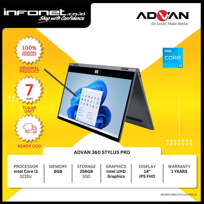 Jual ADVAN 360 STYLUS PRO I3 1215U 8GB 256GB 14" IPS FHD TOUCH WIN 11 ...