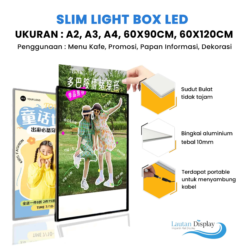 Jual Slim LED Frame Light Box Display LightBox Display Signboard Menu Cafe Board Potrait ...
