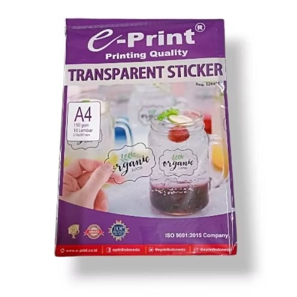 Jual [ 1 pak] kertas stiker transparant e-print A4 150 gsm ( 10 lembar ...