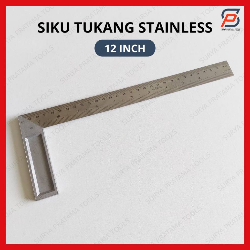 Jual Siku Tukang 12 Inch Stainless Steel Penggaris Siku 30 cm 12" Inci | Shopee Indonesia