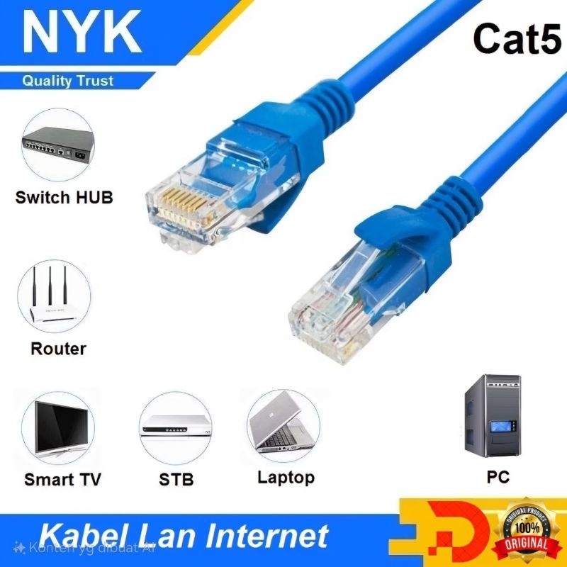 Jual Kabel Lan NYK Cat5/Cat5e 1.5m,3m,5m,10m,15m,20m,25m,30m Original 100% | Shopee Indonesia