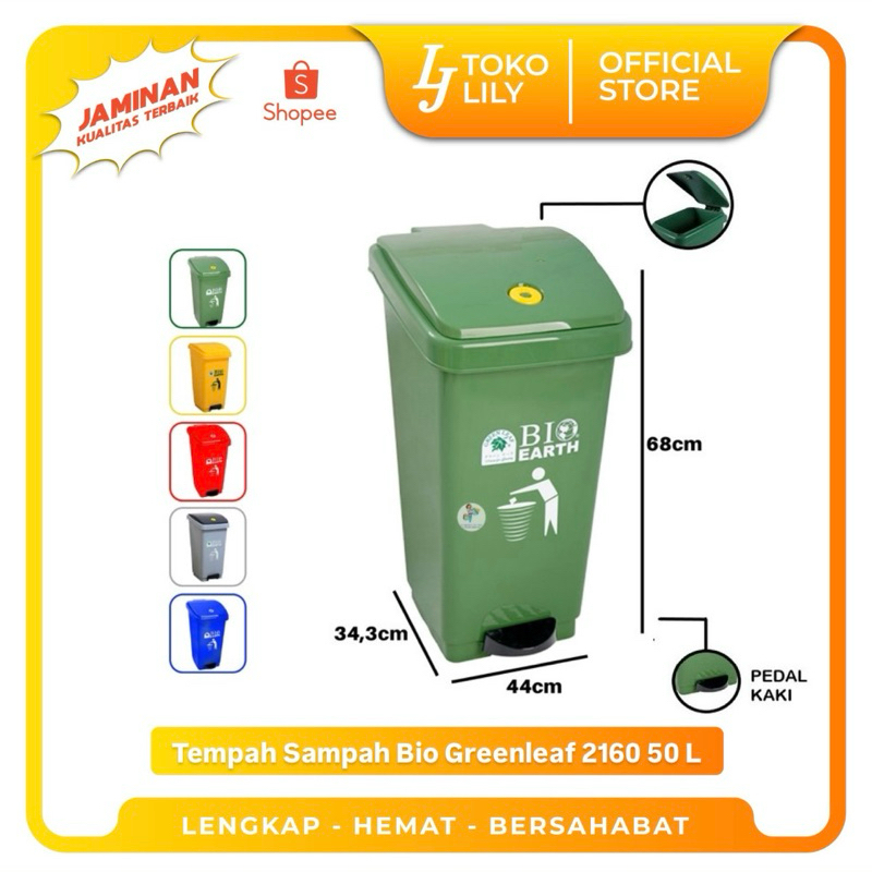 Jual Tempat Sampah Injak Segi Bio Earth Green Leaf 2160 50L | Shopee Indonesia