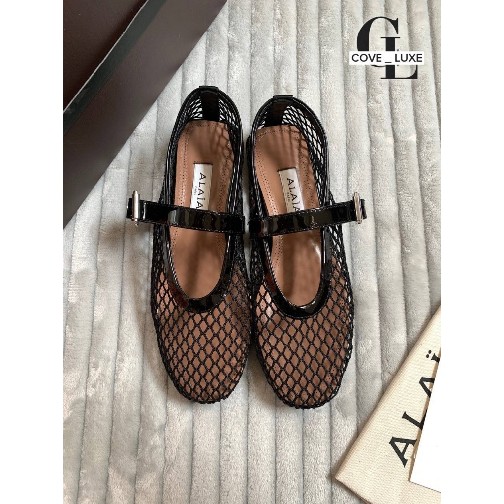 Jual [Mirror Quality] Alai* Fishnet Flat Ballet Wanita Black | Shopee ...