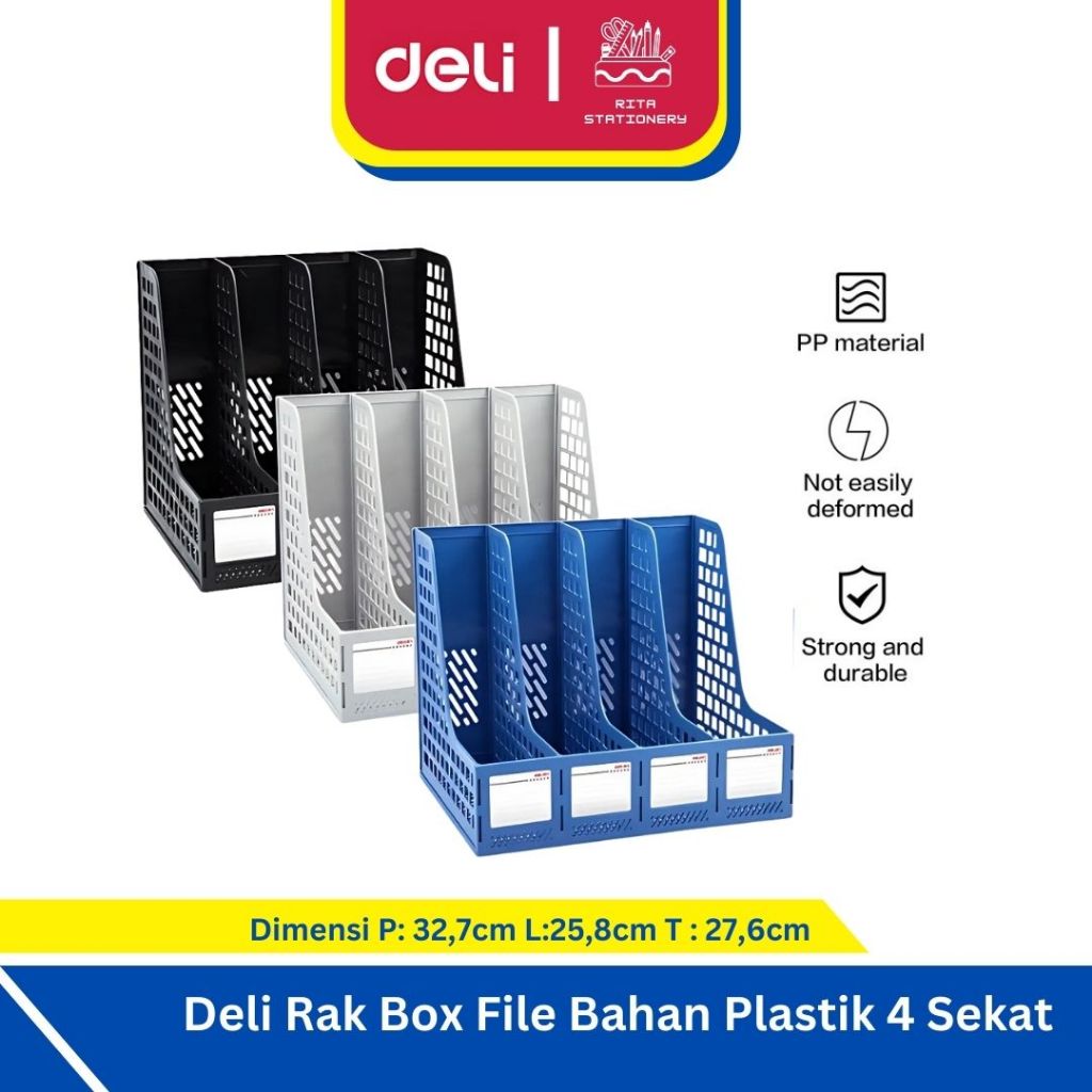 Jual Deli File Tray / Rak Box 4 / 3 Sekat Susun Kantor File Bahan ...