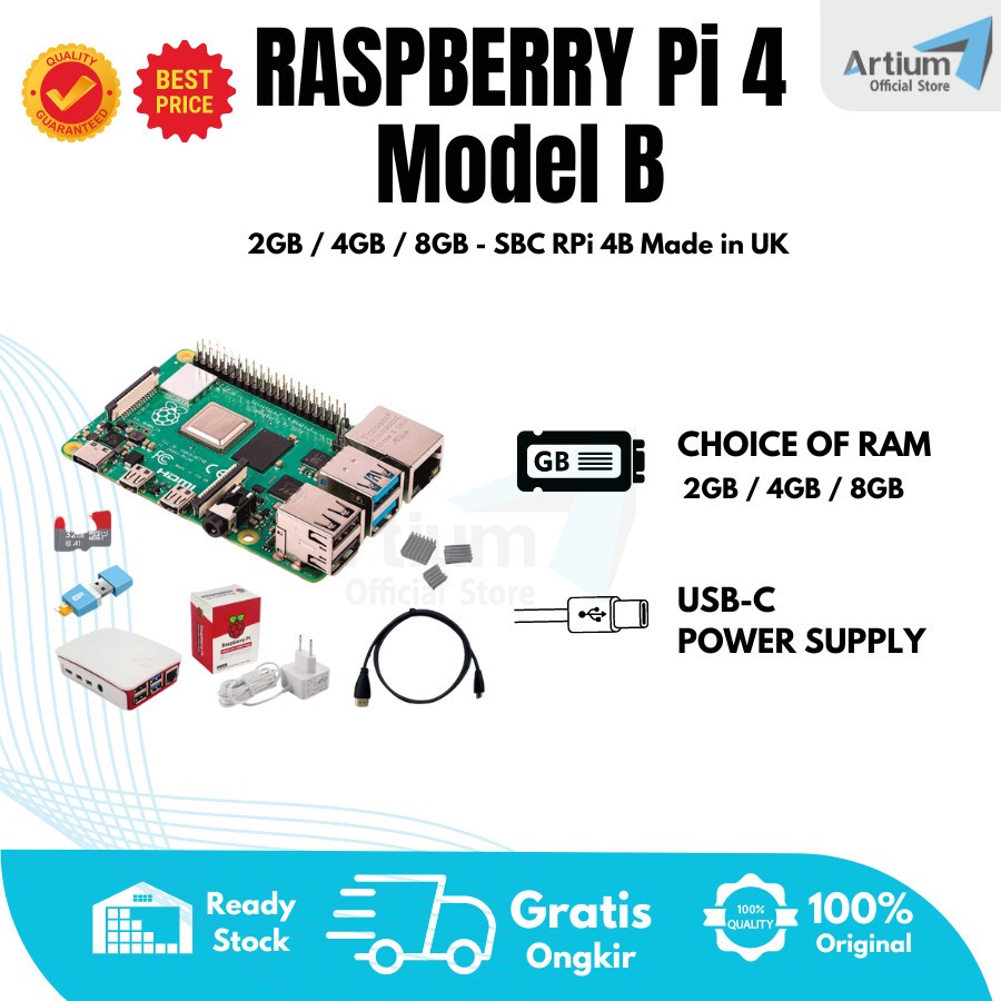 Jual Raspberry Pi 4 Model B 2GB / 4GB / 8GB - SBC RPi 4B Made in UK | Shopee Indonesia