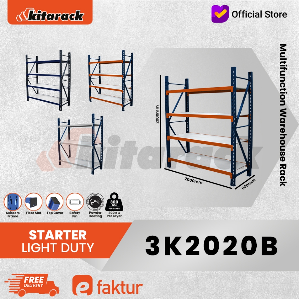 Jual Rak Gudang Besi 300kg 2 Meter Rack Gudang 4 Susun 300kg / Layer ...