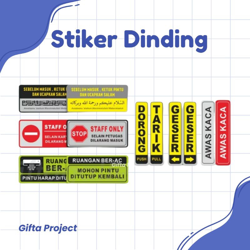 Jual STIKER DINDING Stiker Salam Sticker Dorong Tarik Geser Awas Kaca ...