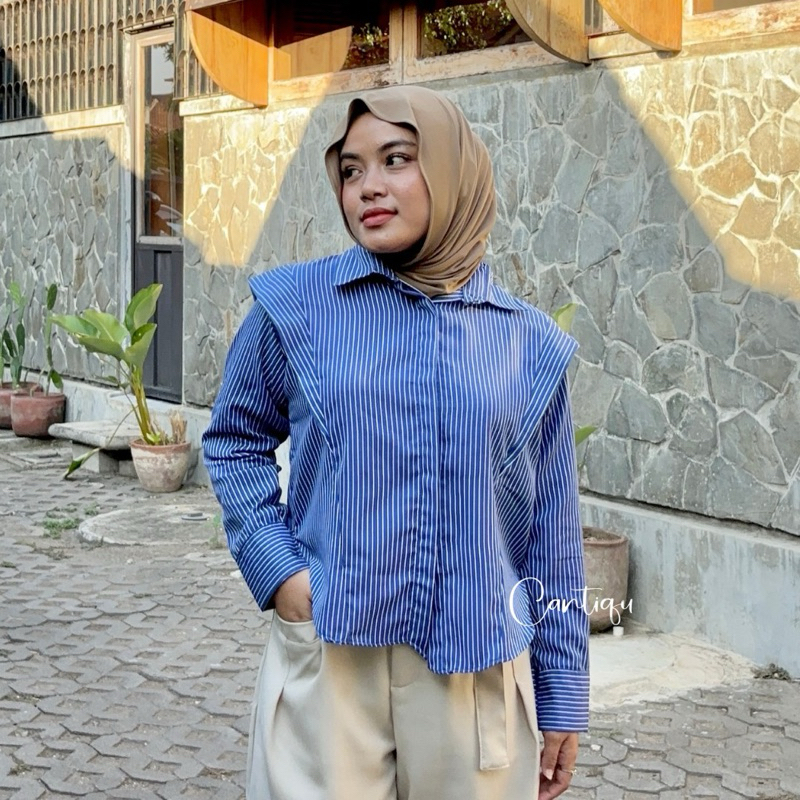 Jual Cantiqu - Blouse Salur Katun Ayuna Atasan Wanita Motif Strip | Shopee Indonesia