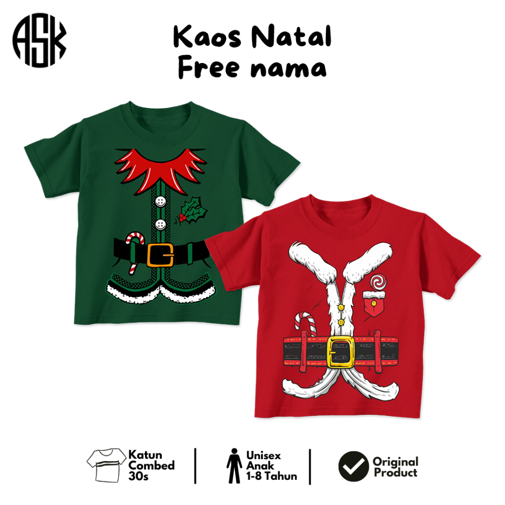Jual Baju Kaos Natal Christmas Seragam Santa Free Nama untuk Anak dan ...