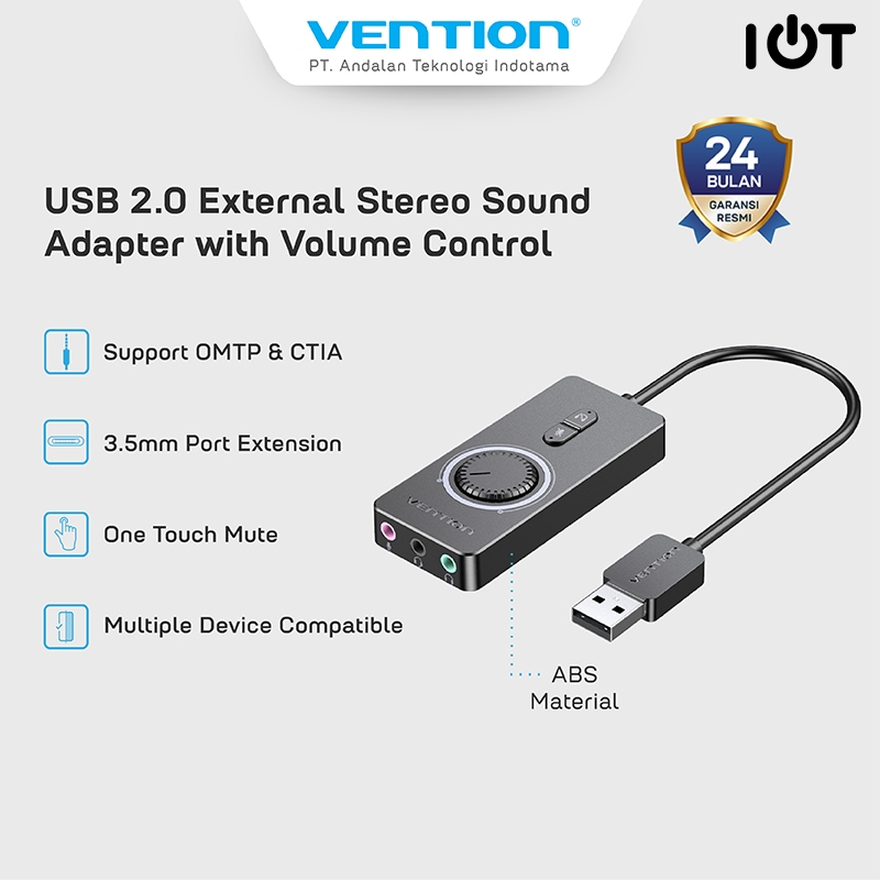 Jual Vention USB Sound Card External Stereo Sound Adapter With Volume ...