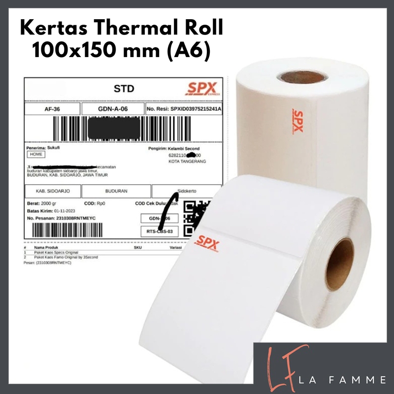 Jual 250PCS Kertas Thermal Roll Ukuran A6 120mm / 150mm Kertas Label Printer Logo SPX | Shopee ...