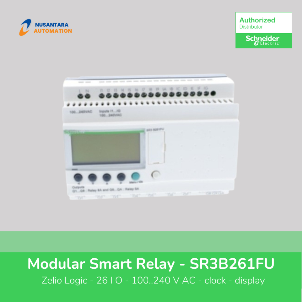 Jual Schneider Smart Relay Zelio Logic 26 I/O REL. 100-240VAC DISPL & CLK - SR3B261FU | Shopee ...
