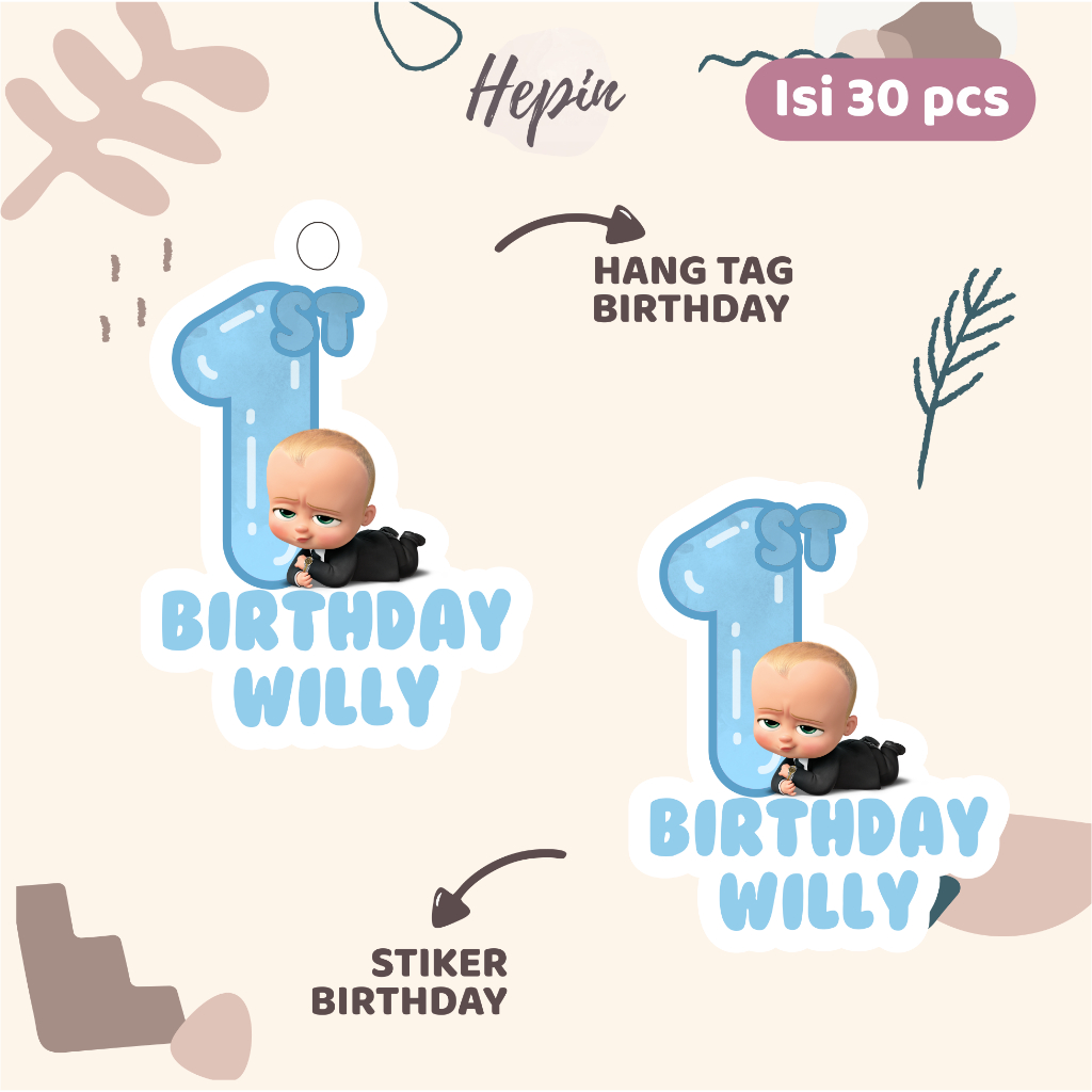 Jual (30pcs) Hang tag & stiker ulang tahun Tema BOSS BABY /murah/lucu ...