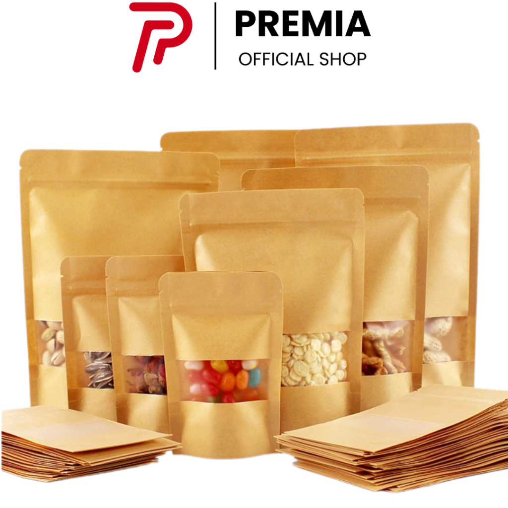 Jual Standing Pouch Kraft Coklat PL09 Kemasan Ziplock Food Grade Pouch ...