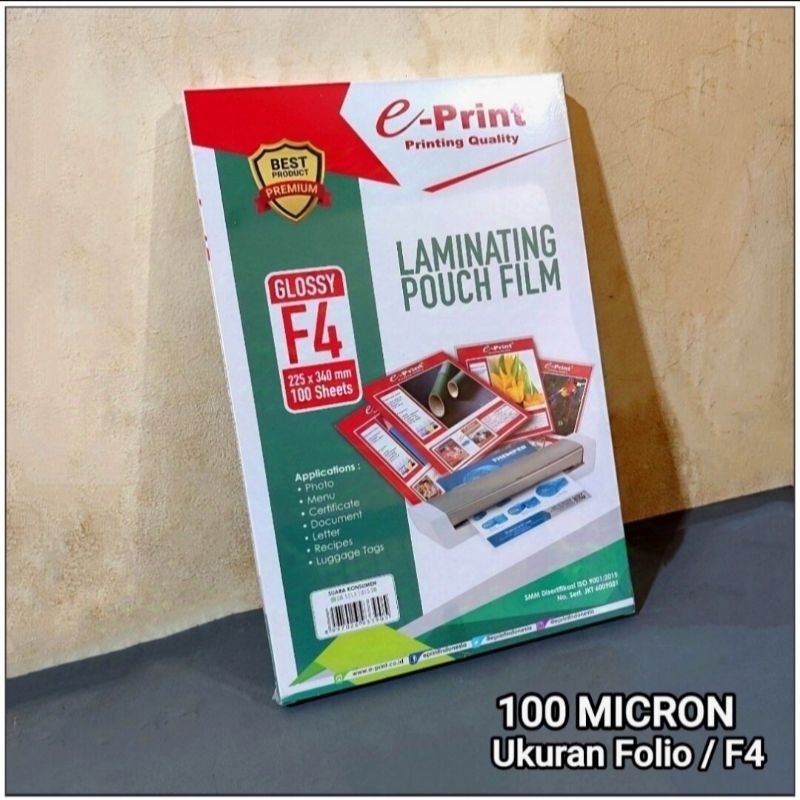Jual 1 Pak Plastik Laminating F4 Isi 100 Lembar EPRINT ( Packing Aman ...