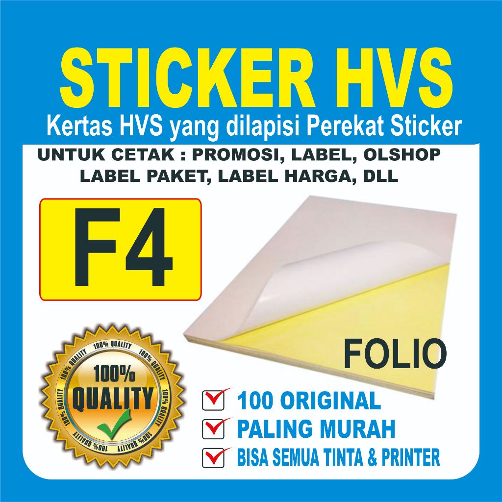 Jual Sticker HVS f4 isi 50 & 20 lembar / Kertas Stiker Inkjet Doff Matte f4 | Shopee Indonesia