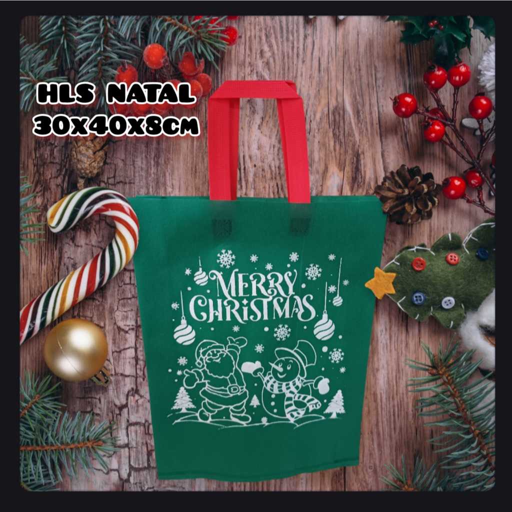 Jual ( LUSINAN ) Tas Spunbond Kain Tali Merry Christmas Natal / Tas ...