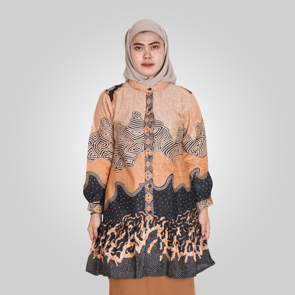 Jual BATIK TRUSMI Atasan Wanita Tunik Batik Abstrak Kombinasi Aima MOP | Shopee Indonesia