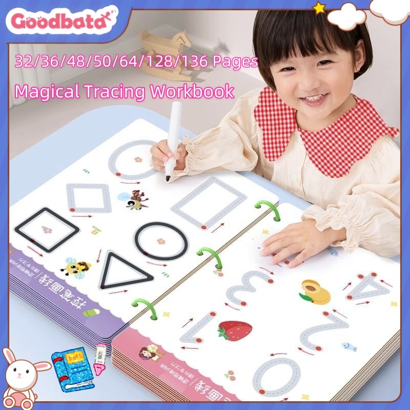 Jual Goodbata 50/64/136 Page Magical Tracing Workbook ReusableDot To Dot Wipe And Clean Book ...