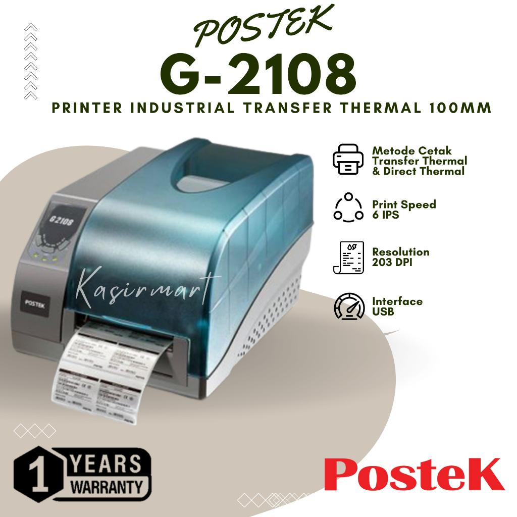 Jual Printer Barcode Industrial Postek G2108 203 dpi USB Serial G-2108 Transfer Thermal Cetak ...