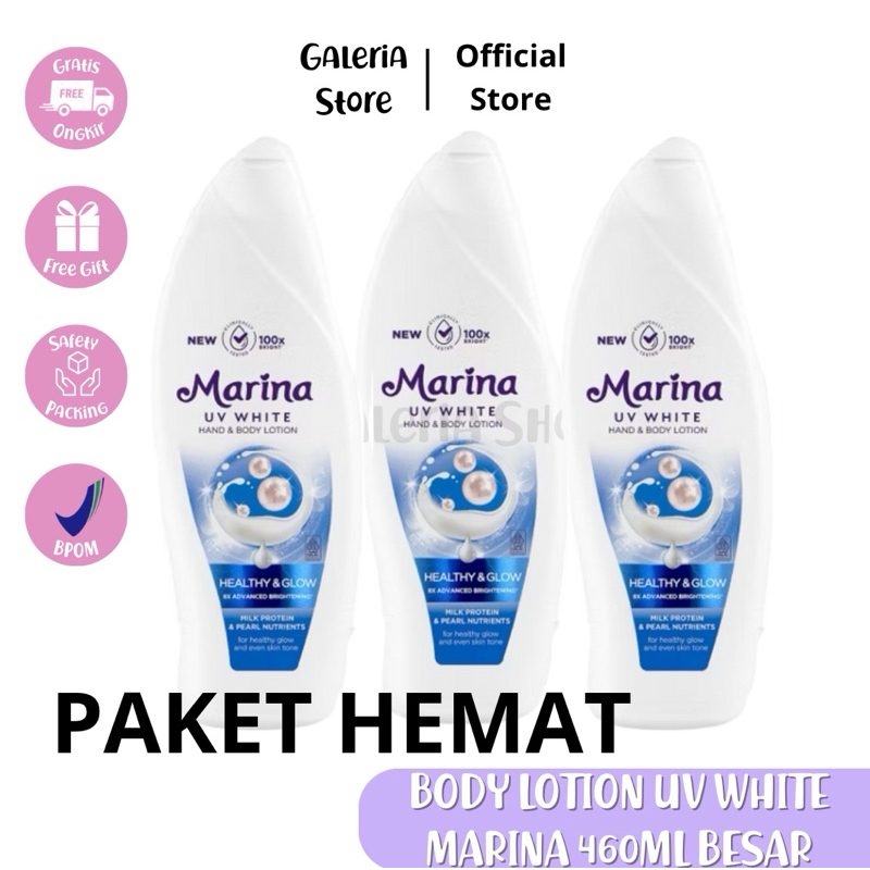 Jual (1DUS) MARINA UV WHITE HAND AND BODY LOTION HEALTHY AND GLOW 460ML ...