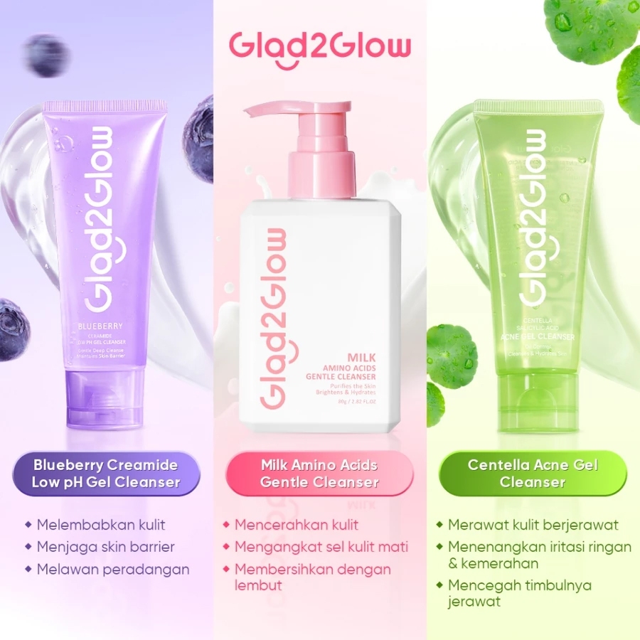 Jual Glad2Glow Blueberry Ceramide Low pH Gel Cleanser 70ml G2G Facial ...