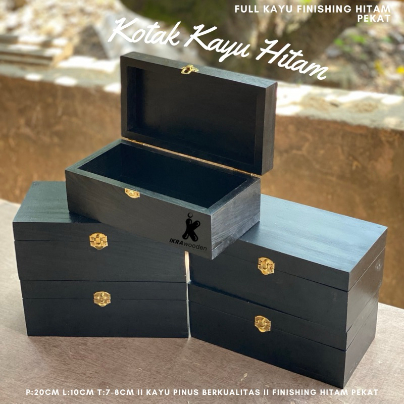 Jual Wooden Black Box / Kotak Kayu Hitam (20x10cm) | Shopee Indonesia