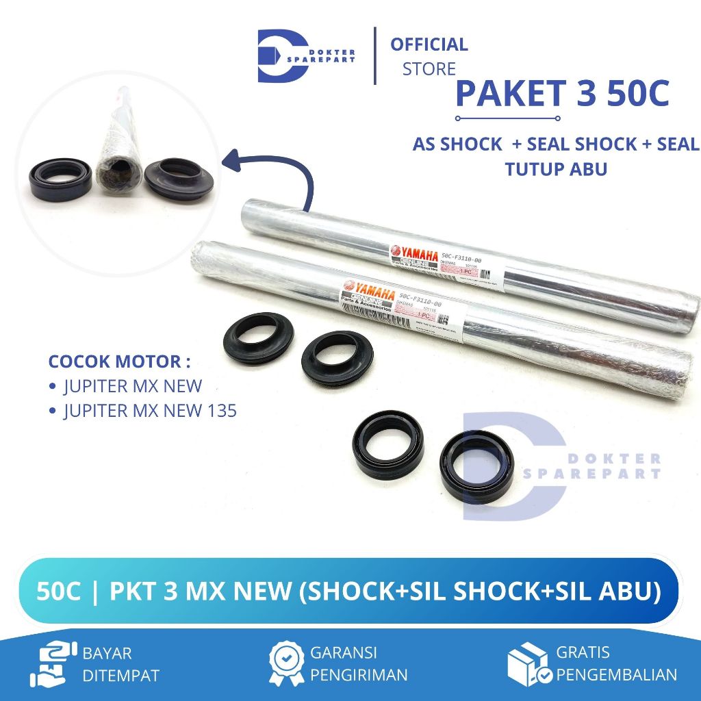 Jual 50C PAKET 3 AS SHOCK DEPAN + SEAL SOK + SEAL TUTUP ABU JUPITER MX NEW 135 / SOK / SKOK ...