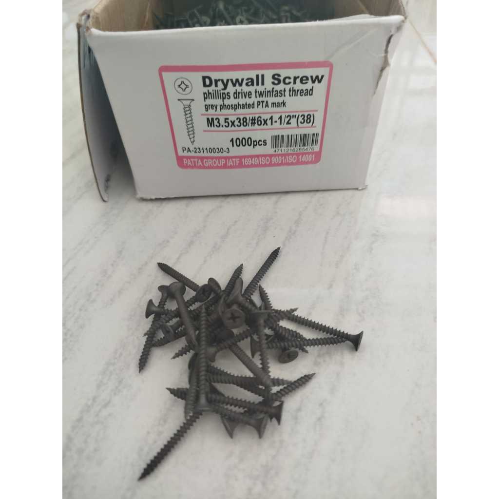 Jual Sekrup Gypsum Patta ukuran 1 1/2 inch / Sekrup Baja / Sekrup Hitam ...