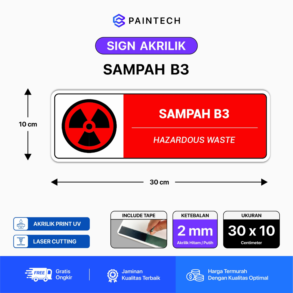 Jual Akrilik Sign Sampah B3 Ukuran 30 X 10 Signboard Hazardous Waste ...