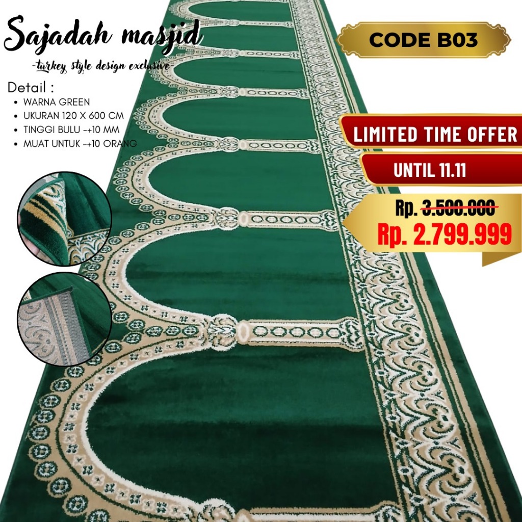 Jual Sajadah masjid turkey style design exclusive bahan Premium Uk 1 ...