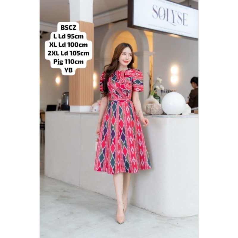 Jual Dress Brownsugar BSCZ motif tenun Bangkok | Shopee Indonesia