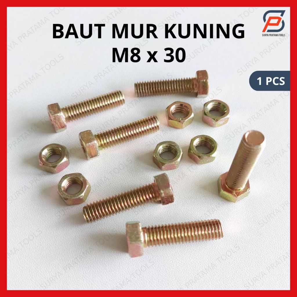 Jual Baut Mur Hexagon Kuning M8 x 30 mm Baut Hex BMK 8x30 ( Kunci 12 ) | Shopee Indonesia