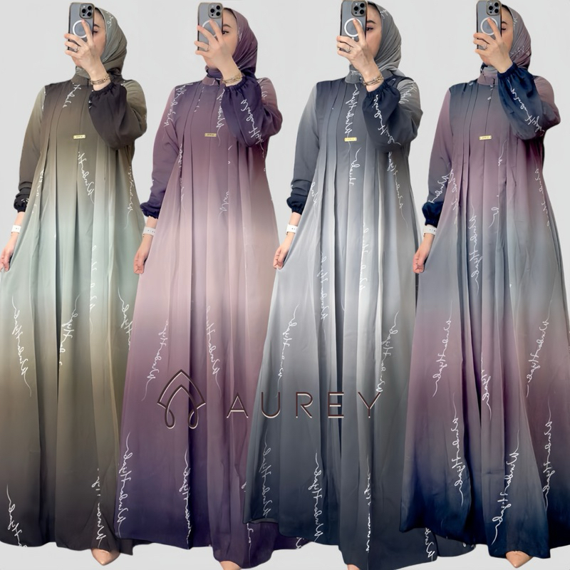 Jual AUREY set hijab givani gamis wanita dress mewah motif gradasi ...