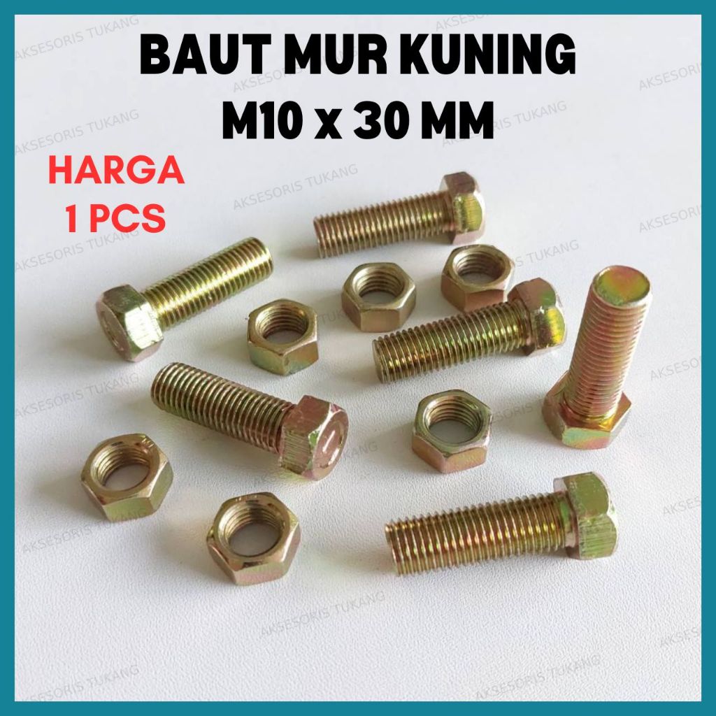 Jual Baut Mur Hexagon Kuning M10 x 30 mm Baut Hex BMK 10x30 ( Kunci 14 ) | Shopee Indonesia