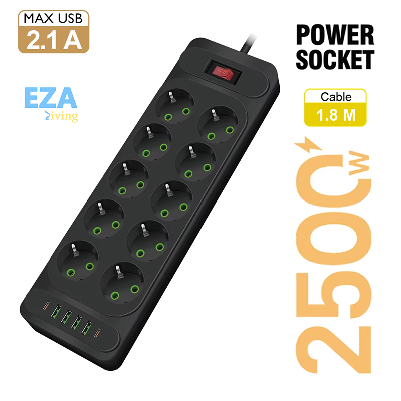 Jual Stop Kontak Colokan Listrik + USB Type C EU Plug 10A 2500W 8/10 Lubang | Shopee Indonesia