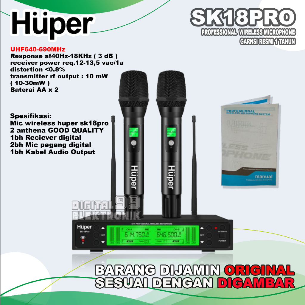 Jual Mic Wireless HUPER SK18PRO | SK-18PRO | SK 18PRO Original | Shopee Indonesia