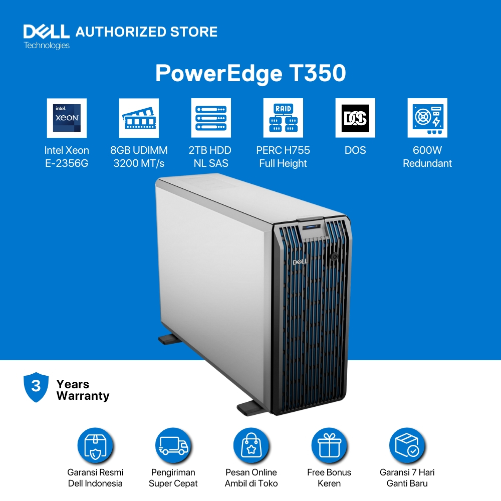 Jual Dell PowerEdge T350 Server [E-2356G-8GB-2TB-DOS-3YR] DELL OFFICIAL ...